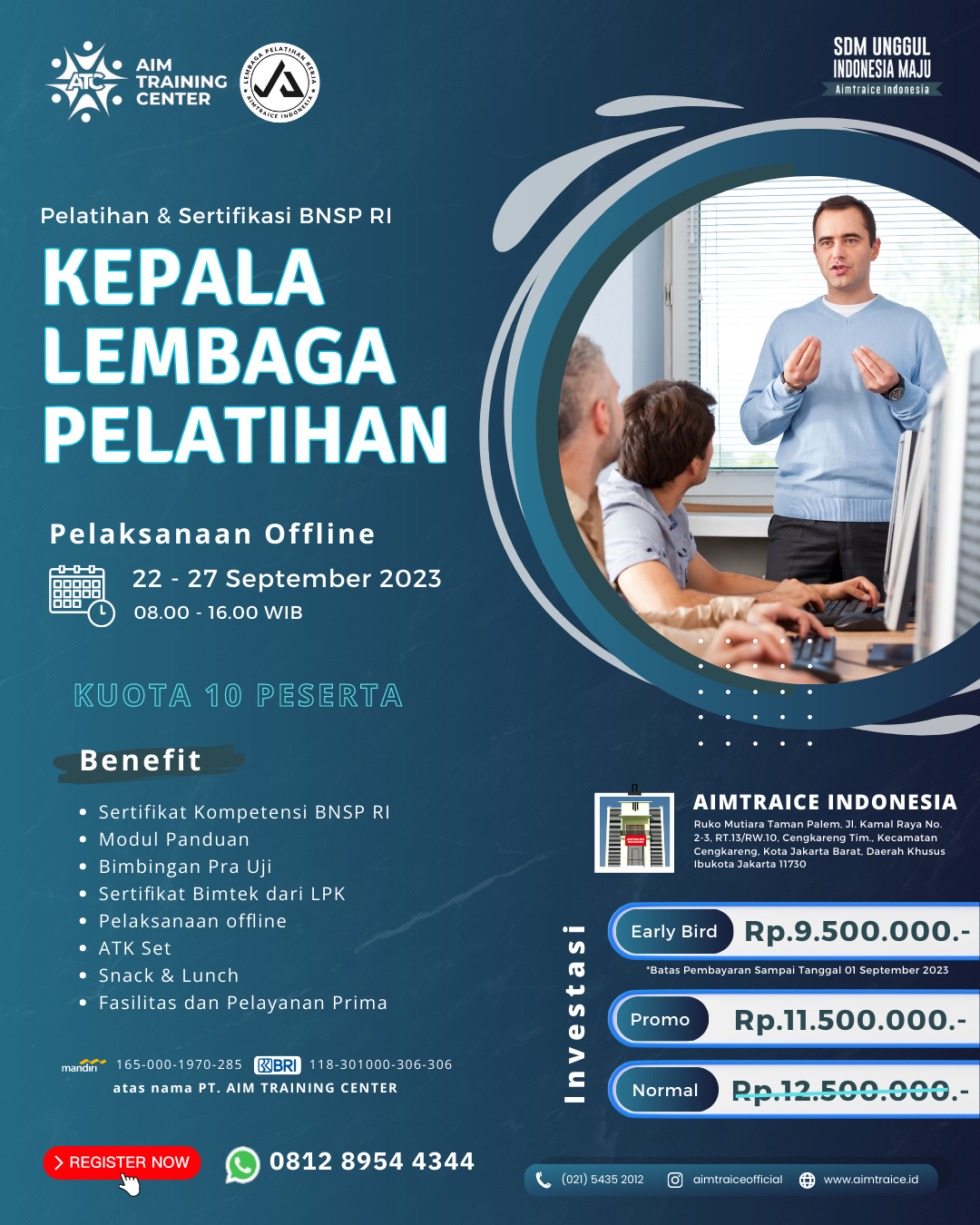 Bimbingan Teknis & Sertifikasi BNSP RI Kepala Lembaga Pelatihan