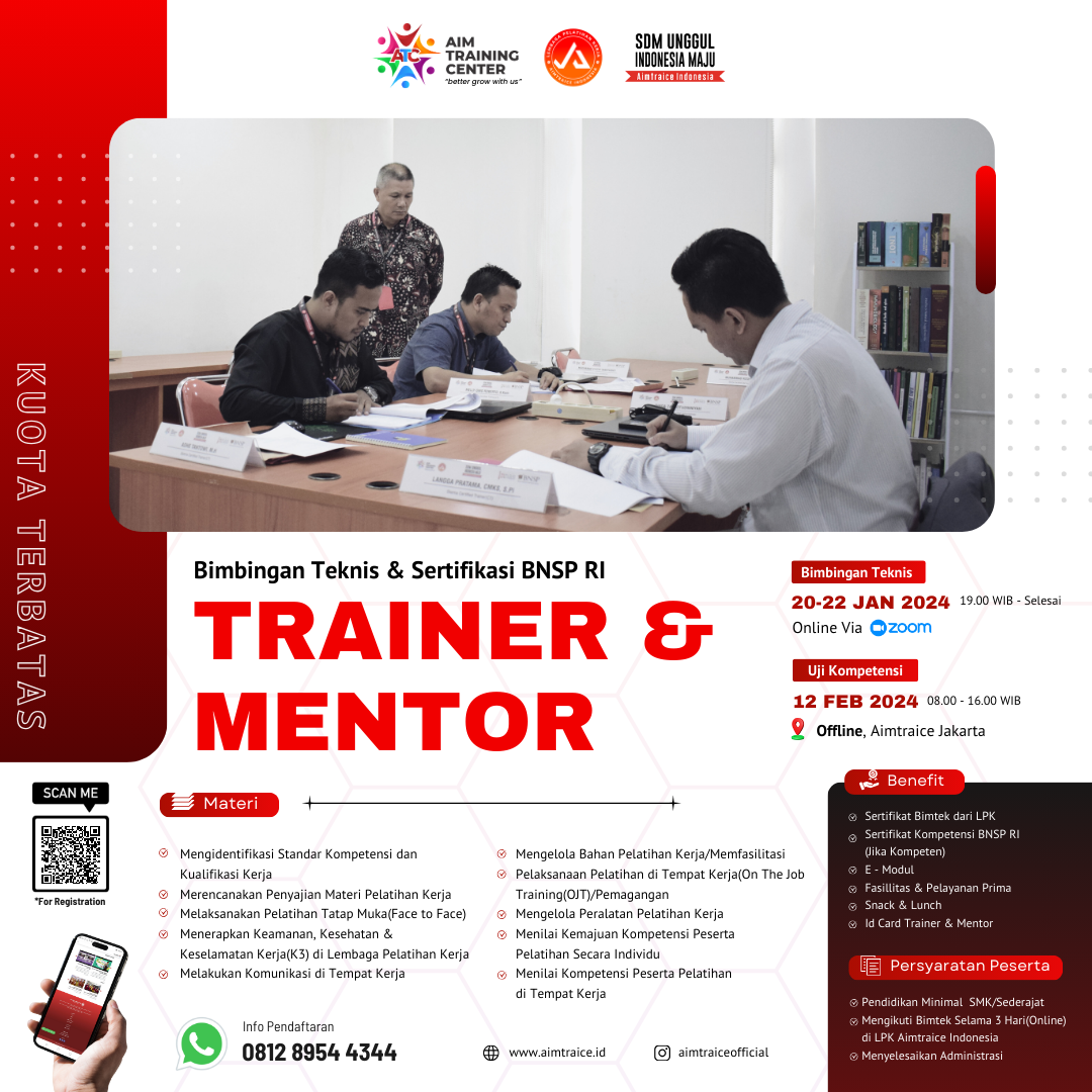 Bimbingan Teknis & Sertifikasi BNSP RI Trainer dan Mentor BNSP RI
